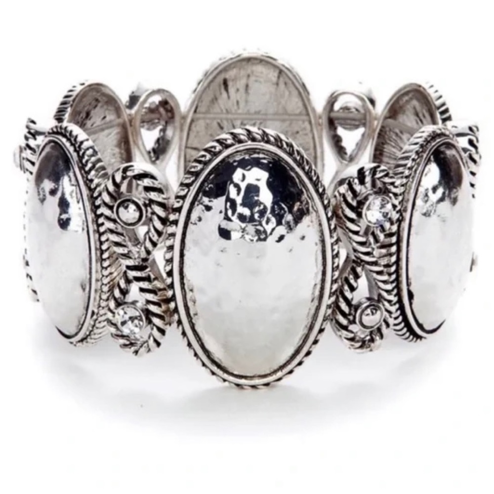 Napier Silver Tone Hammer, Textured Stretch Bracelet - Gem